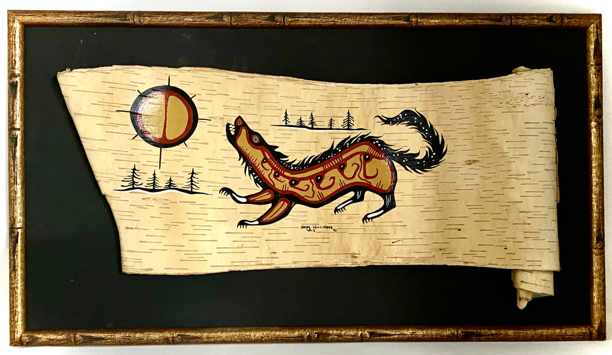 SAUL WILLIAMS BIRCH BARK PAINTING UNTITLED "SPIRIT WOLF" – Arcticfinearts
